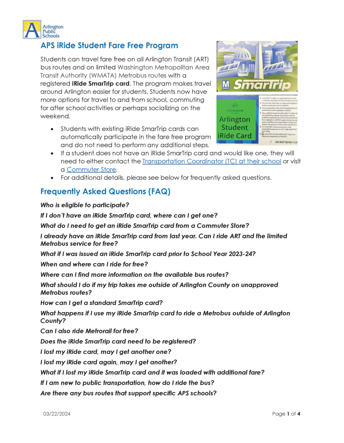 iRide Student Fare Free Program - Arlington Public Schools